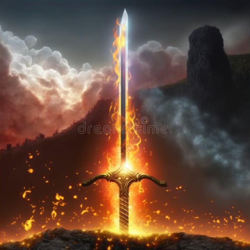 Fantasy Style Sword on Fire Stock Illustration - Illustration of knight ...