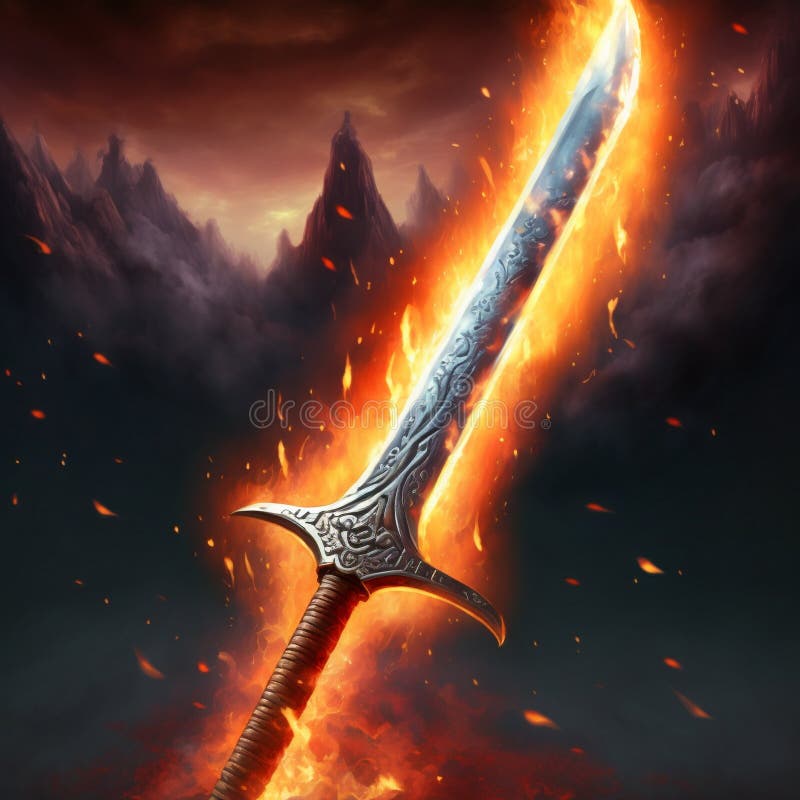 Fantasy Style Sword on Fire Stock Illustration - Illustration of dark ...