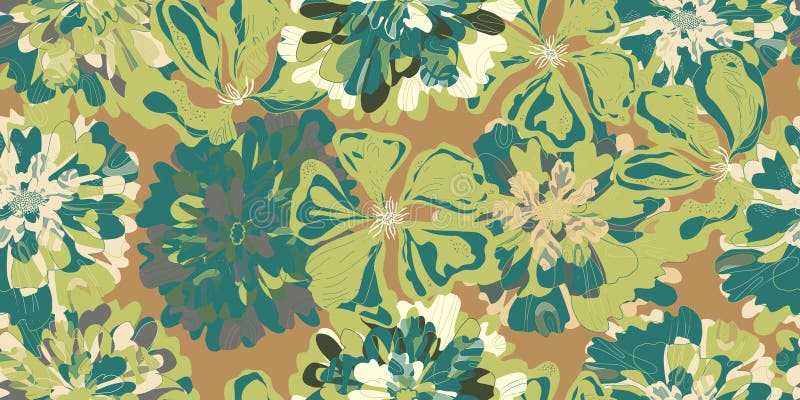 Fantasy Stylized Blooming Floral Pattern with Assorted Flowers Seamless ...