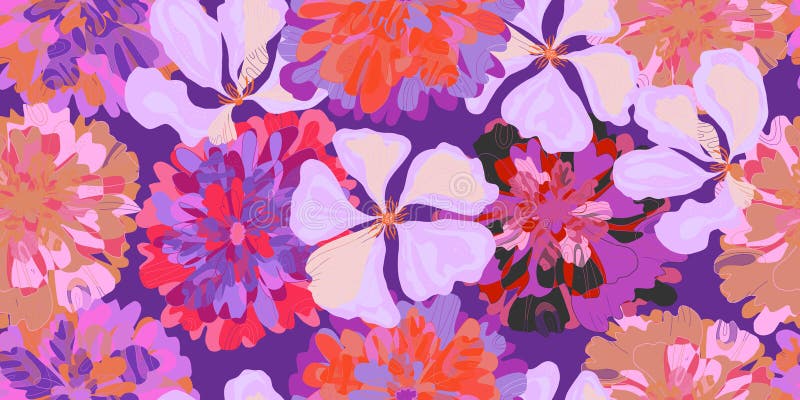 Fantasy Stylized Blooming Floral Pattern with Assorted Flowers Seamless ...