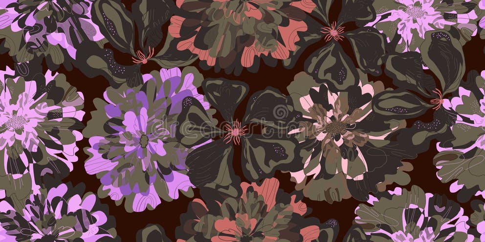 Fantasy Stylized Blooming Floral Pattern with Assorted Flowers Seamless ...