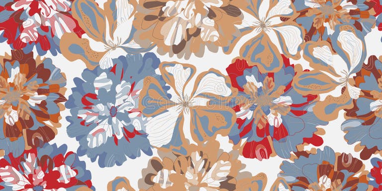 Fantasy Stylized Blooming Floral Pattern with Assorted Flowers Seamless ...