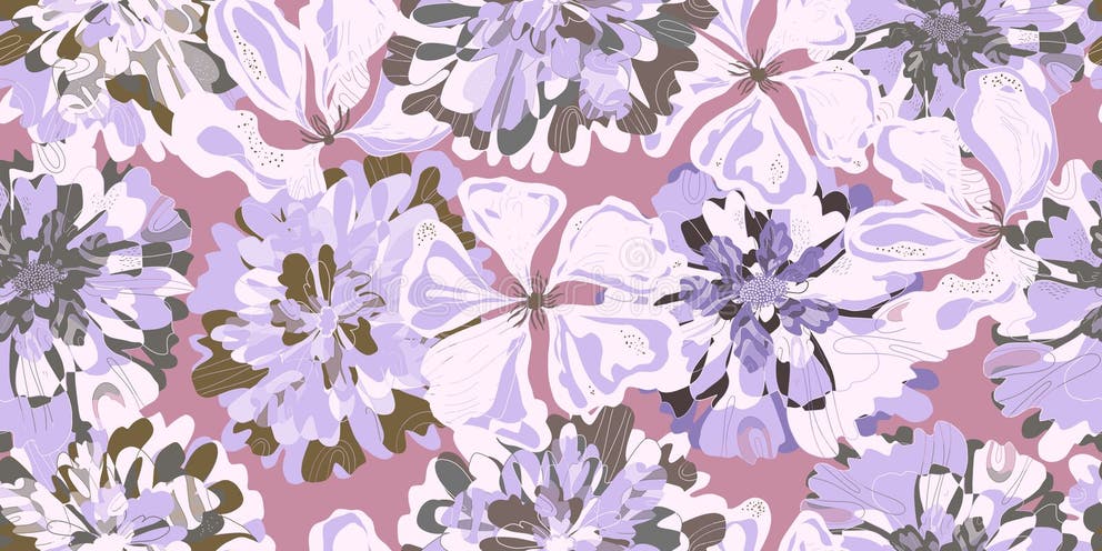 Fantasy Stylized Blooming Floral Pattern with Assorted Flowers Seamless ...