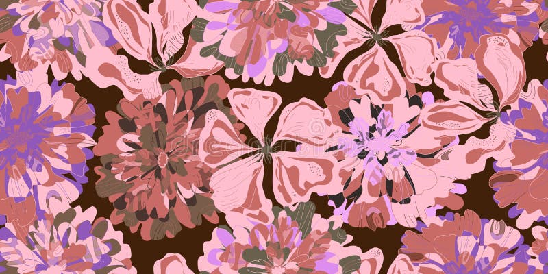 Fantasy Stylized Blooming Floral Pattern with Assorted Flowers Seamless ...
