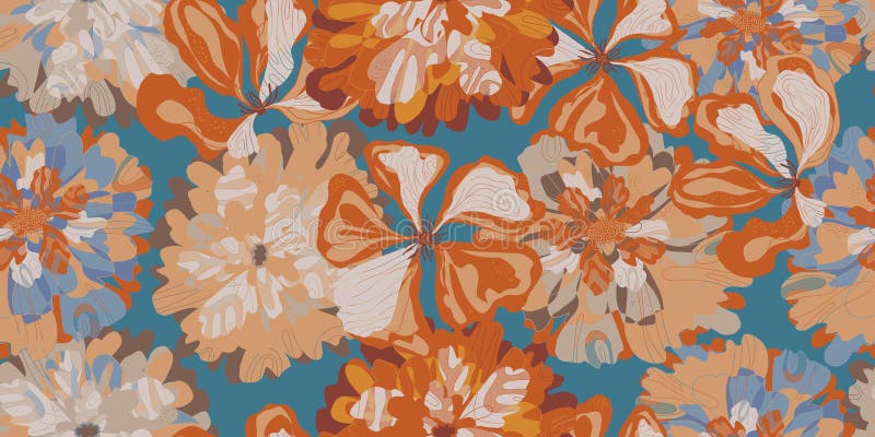 Fantasy Stylized Blooming Floral Pattern with Assorted Flowers Seamless ...