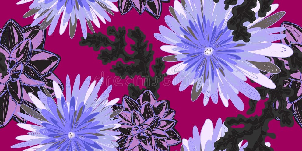 Fantasy Stylized Blooming Floral Pattern with Chrysanthemum Flowers ...
