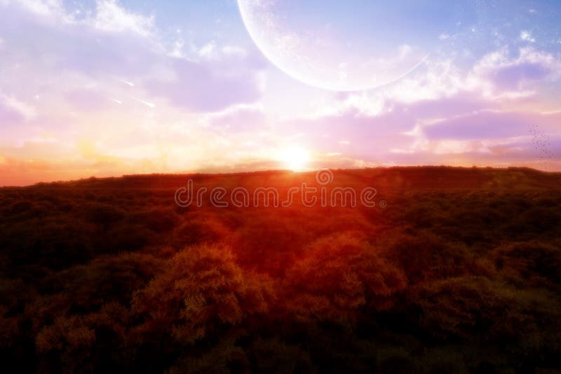 Fantasy Sunset stock illustration. Illustration of science - 26968693