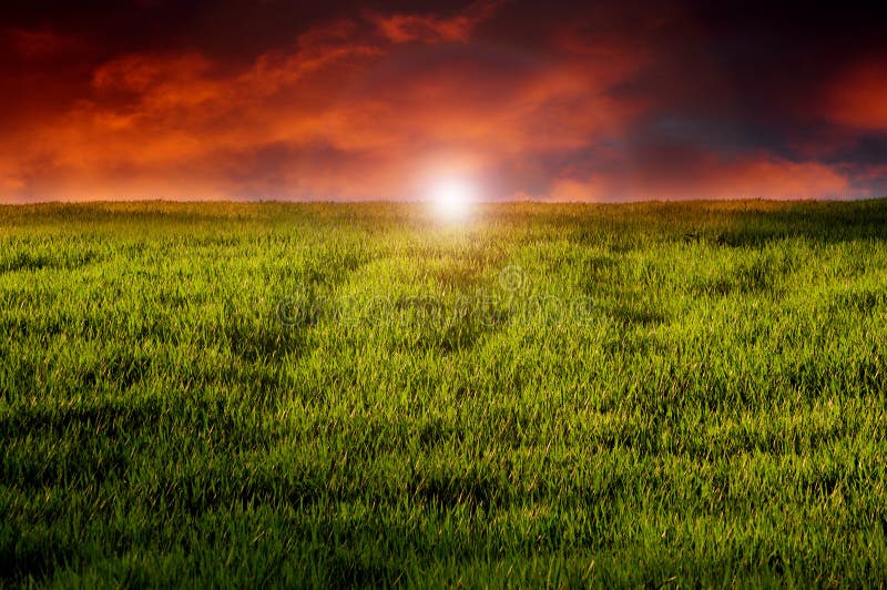 Fantasy sunset over meadow stock photo. Image of bright - 57642968