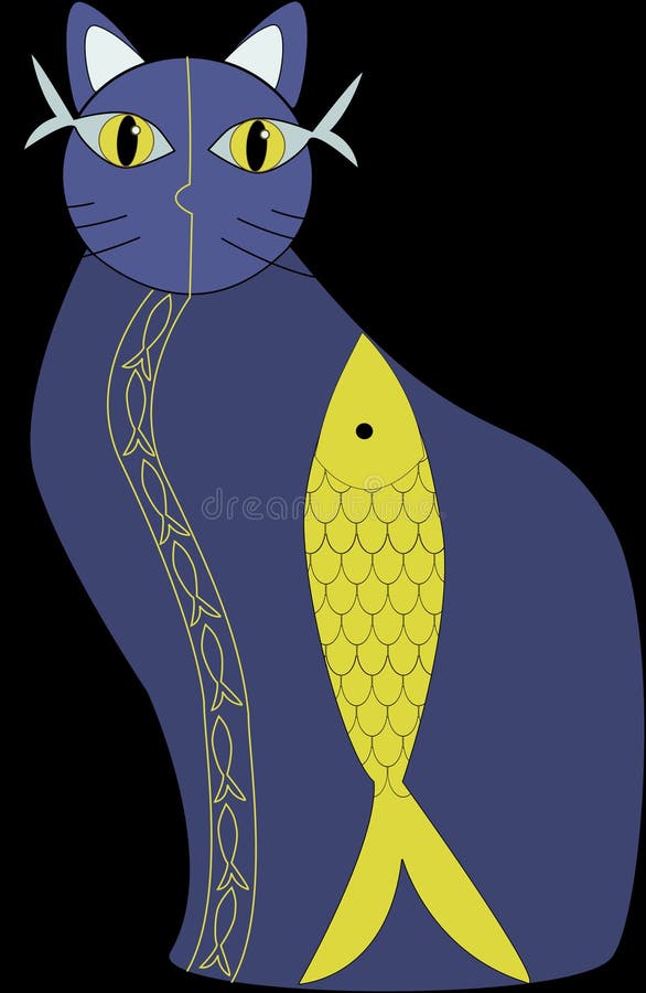 Fantasy Surreal Cat with Fish, Decorative Element, Original Vector ...