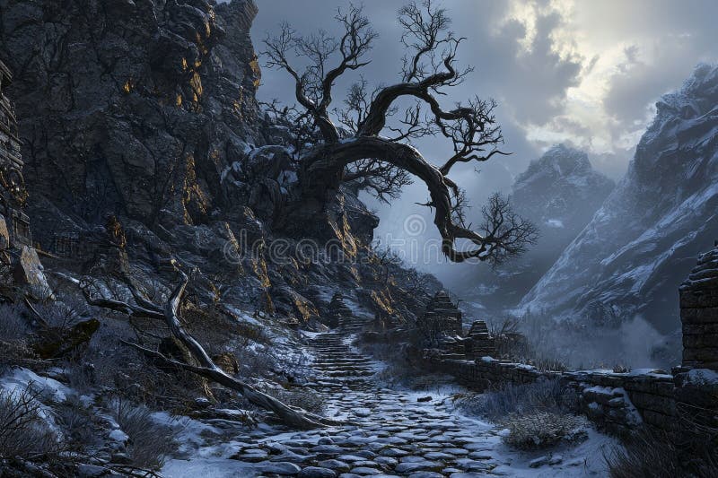 Fantasy Surreal 3D Illustration of a Spooky Pathway To an Abandoned ...