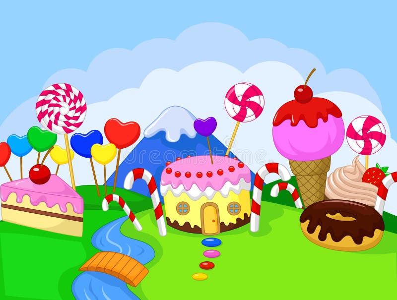 Fantasy sweet food land stock vector. Illustration of colorful - 45680804