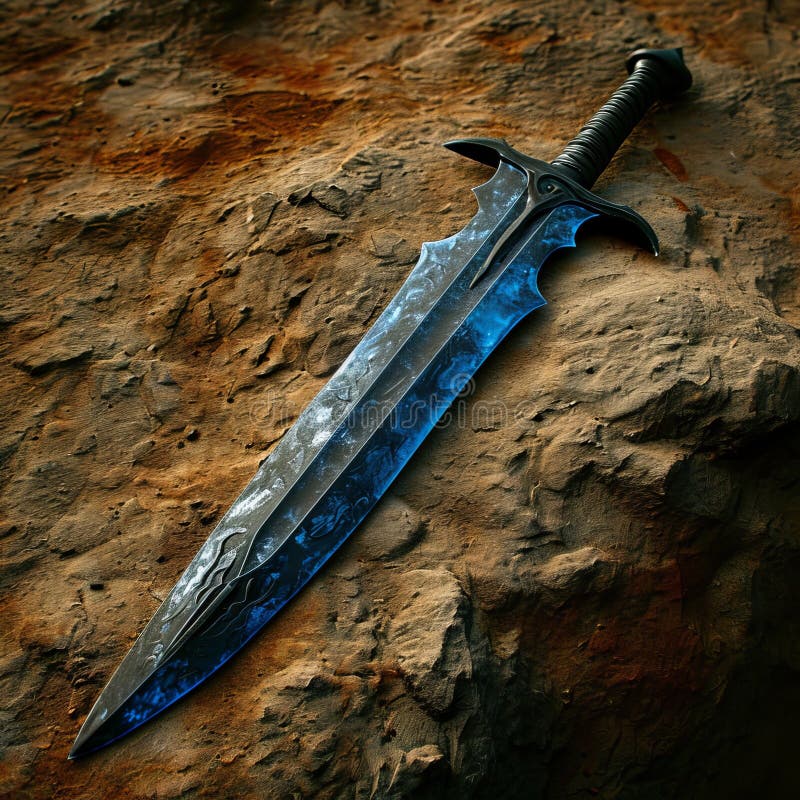 Fantasy Sword Plunged into Stone Stock Illustration - Illustration of ...