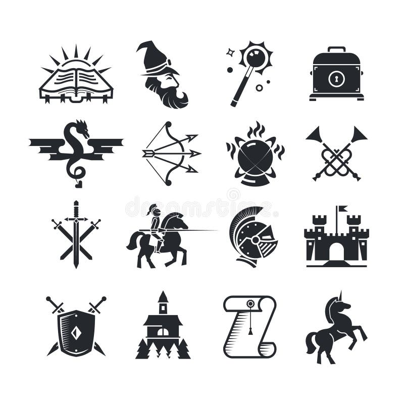 Fantasy Tale Black Vector Icons Set Stock Vector - Illustration of ...