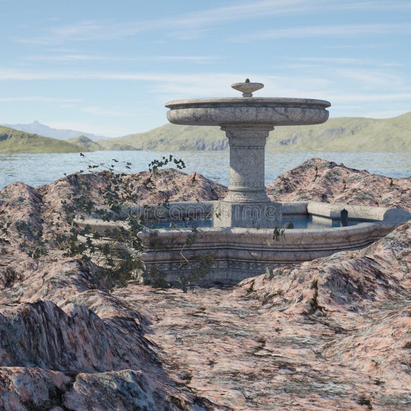 Fantasy Terrain with Fountain Stock Image - Image of rocks, water ...