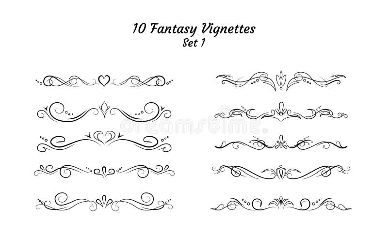 10 Fantasy Text Delimiters, Borders or Vignettes Stock Vector ...