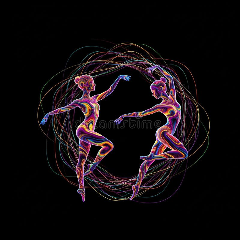 Abstract Drawing of Two Girls Dancing Modern Ballet. Stock Illustration ...