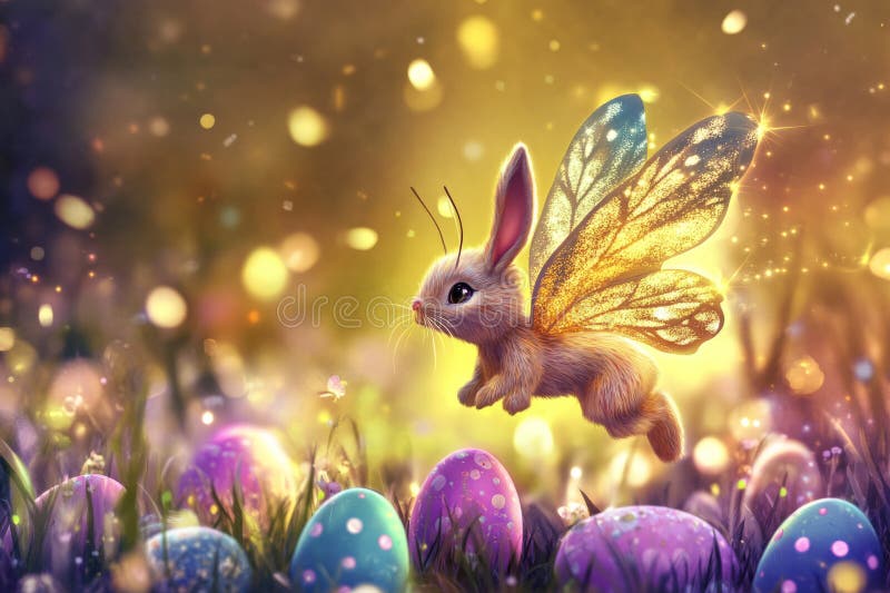 A Fantasy-themed Easter Bunny with Shimmering Butterfly Wings, Hovering ...