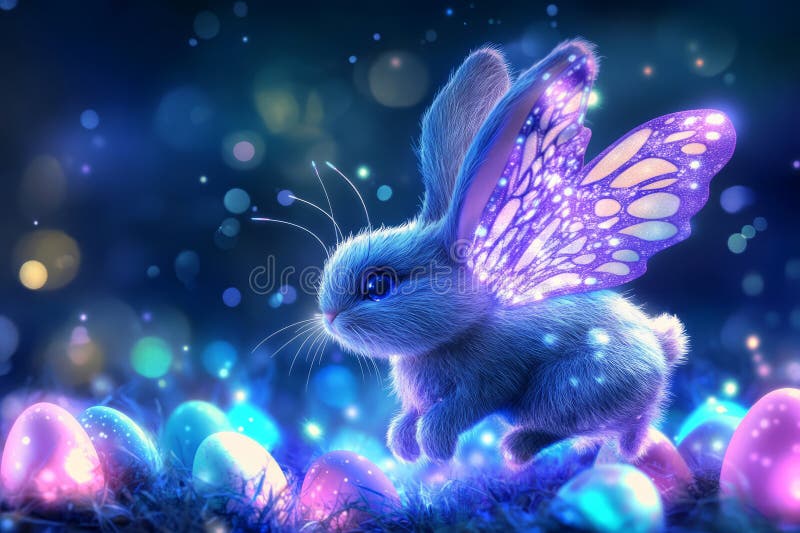 A Fantasy-themed Easter Bunny with Shimmering Butterfly Wings, Hovering ...