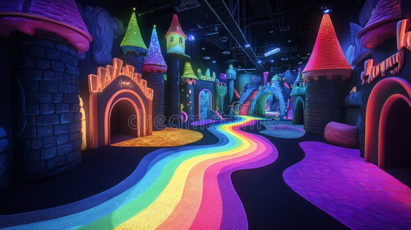 Fantasy-themed Rainbow Playground with Castle Structures and Glowing ...