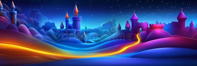 Fantasy-themed Rainbow Playground with Castle Structures and Glowing ...
