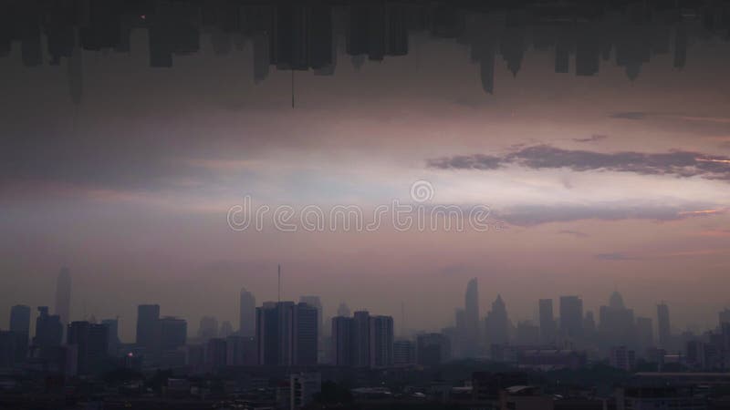 Fantasy Time Lapse of Modern City. Abstract Reflection Mirror Effect ...