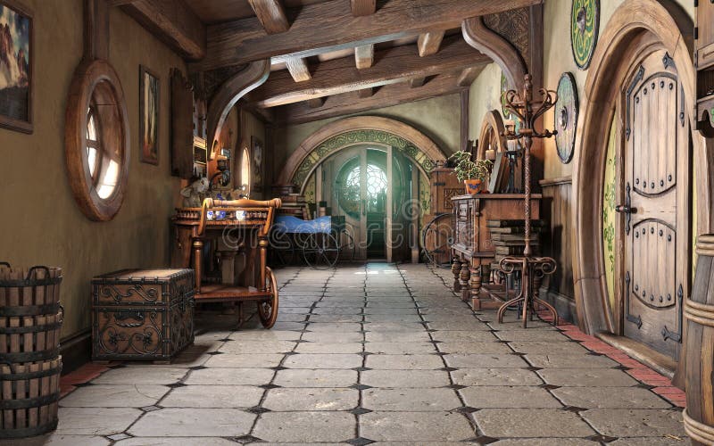 Fantasy Tiny Storybook Style Home Interior Cottage Hallway Background ...