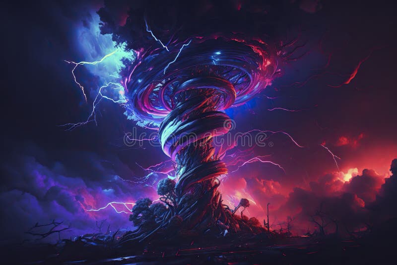 Fantasy Tornado, Neon Colors, Magic Lights. Generative AI Stock ...