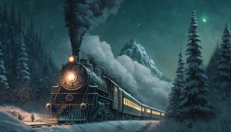Fantasy Train Running on Track Across a Winter Wilderness Generative AI ...