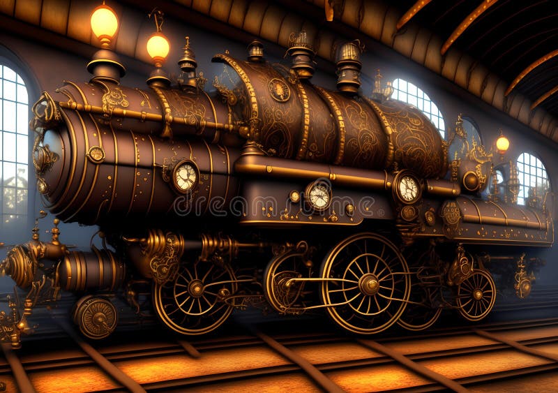 Fantasy Train in Steampunk Style, Generative AI Illustration Stock ...