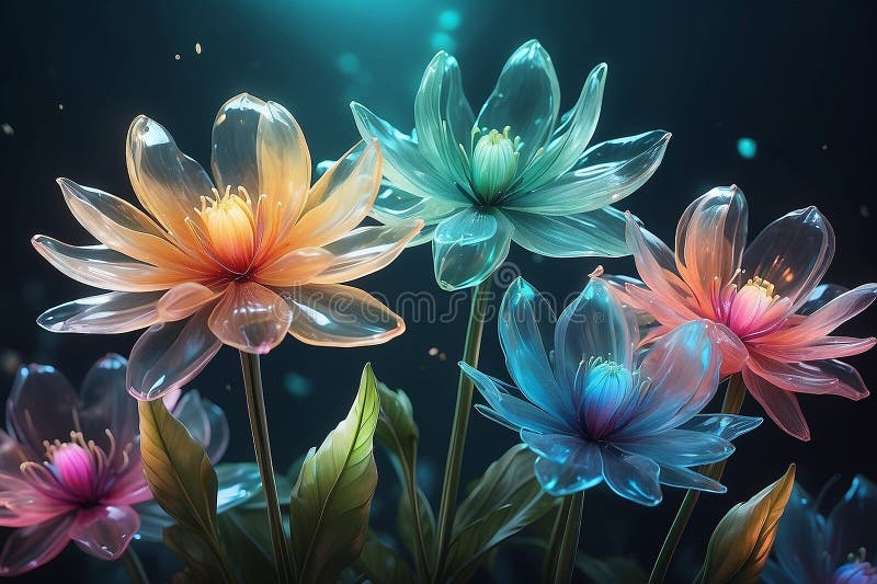 Fantasy Translucent Flowers Close Up Stock Illustration - Illustration ...