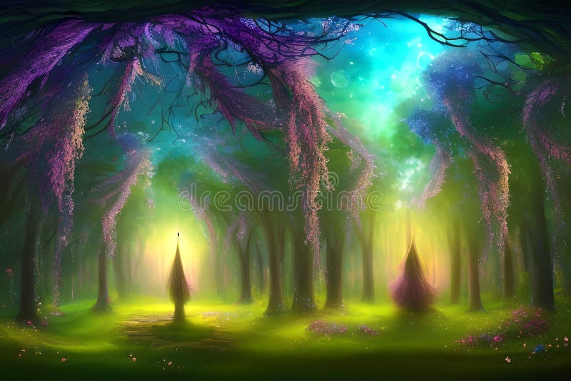 Beautiful Night Sky Shining through Canopy of Trees Stock Illustration ...