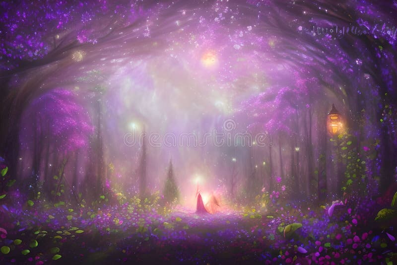 Beautiful Night Sky Shining through Canopy of Trees Stock Illustration ...