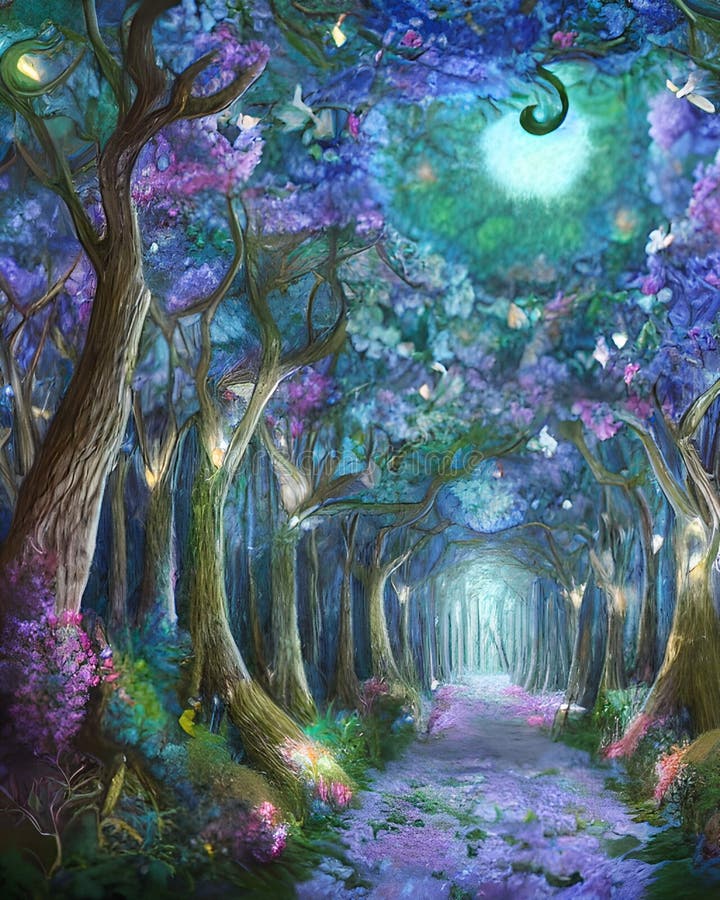 Beautiful Night Sky Shining through Canopy of Trees Stock Illustration ...