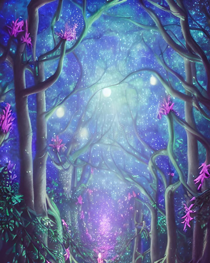 Beautiful Night Sky Shining through Canopy of Trees Stock Illustration ...