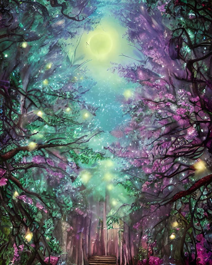 Beautiful Night Sky Shining through Canopy of Trees Stock Illustration ...