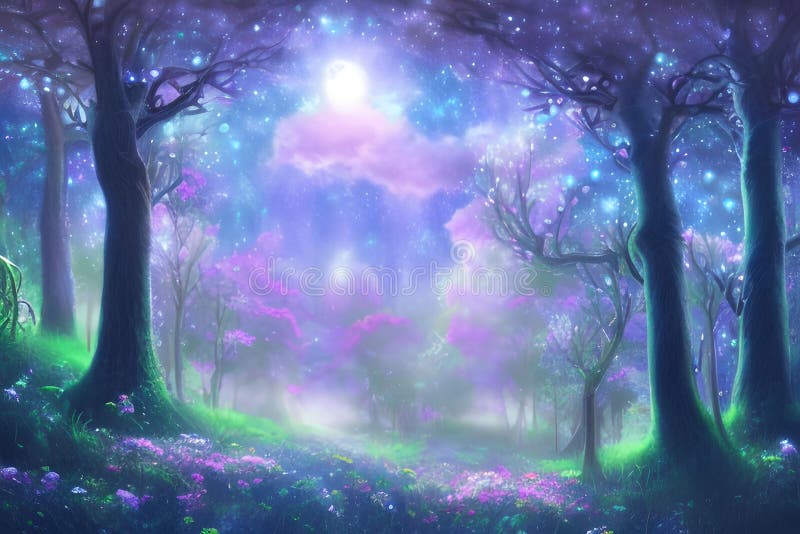 Beautiful Night Sky Shining through Canopy of Trees Stock Illustration ...
