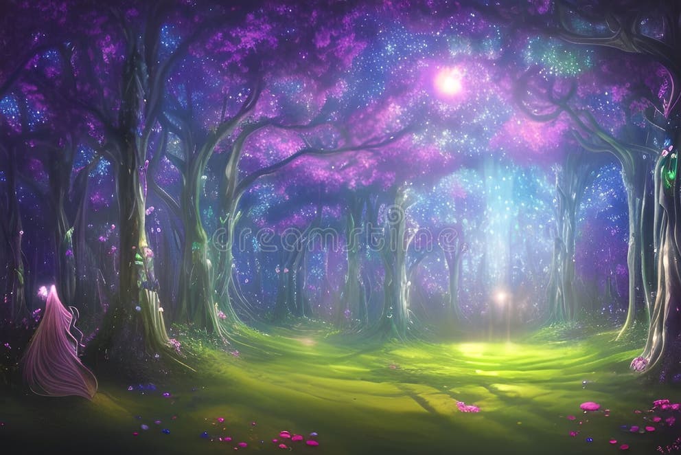 Beautiful Night Sky Shining through Canopy of Trees Stock Illustration ...