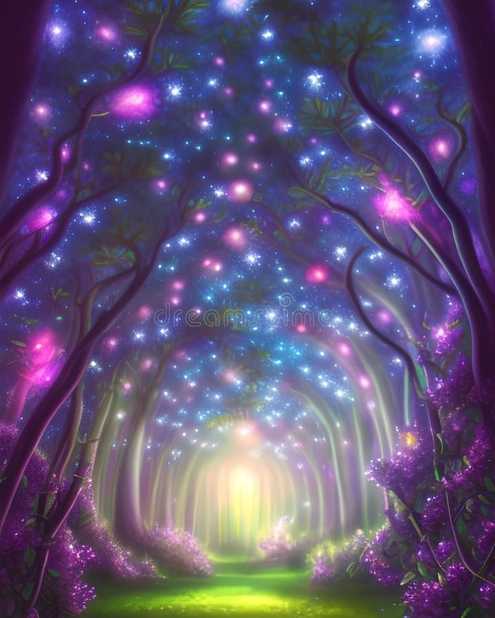 Beautiful Night Sky Shining through Canopy of Trees Stock Illustration ...