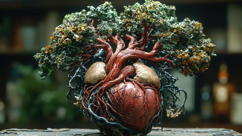 Fantasy Tree with Heart Roots and Miniature Branches Stock Image ...