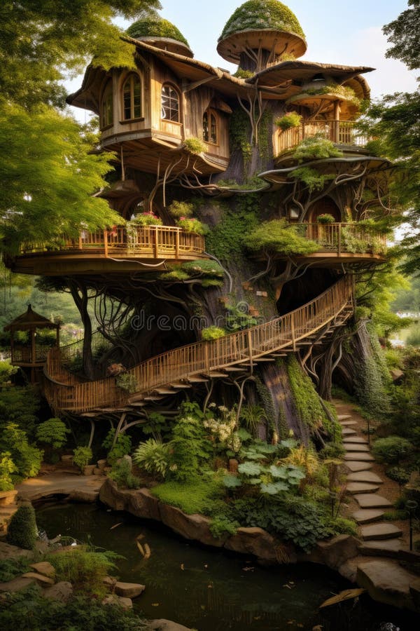 Fantasy Tree House. Fairytale Fantasy Landscape, Tree House Stock ...