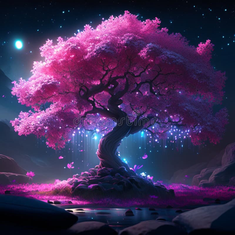 3d Rendering of a Fantasy Tree on a Planet with a Blue Background ...