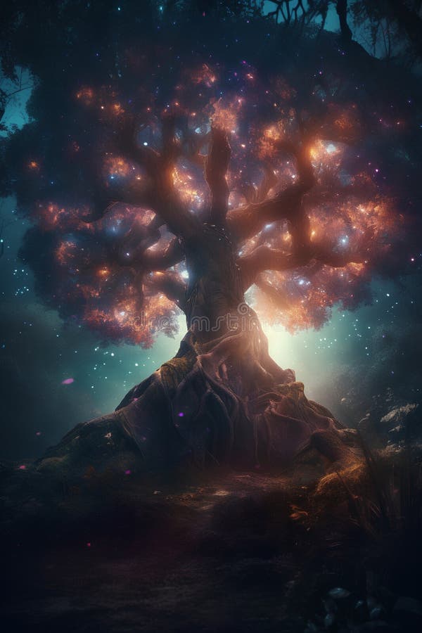 Fantasy Tree in the Night Sky. 3d Render Illustration Stock ...