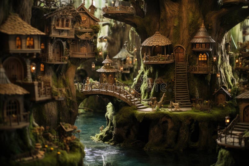 Fantasy Treehouse Miniature Stock Illustration - Illustration of ...