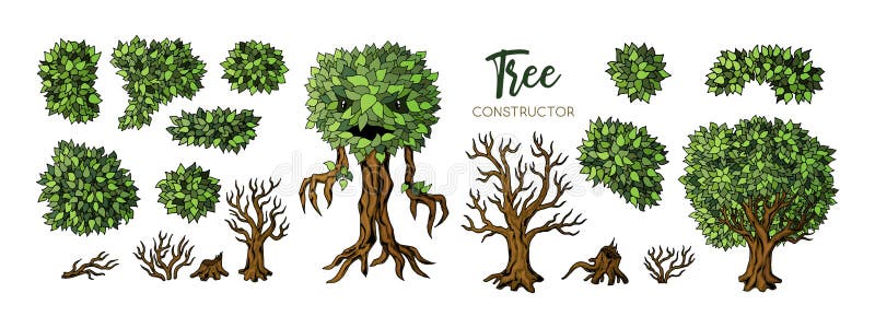 Fantasy Trees Constructor Set. Trees, Leaves and Branches Elements for ...