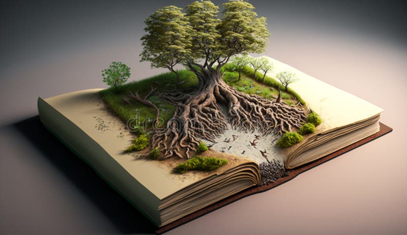 Fantasy Trees and Ground Above the Book Illustration Image Stock ...