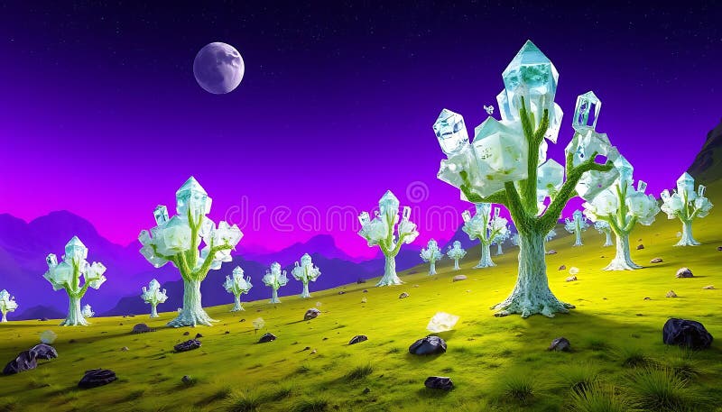 Fantasy Trees at Night, Magical and Surreal Landscape, Stock Photo ...