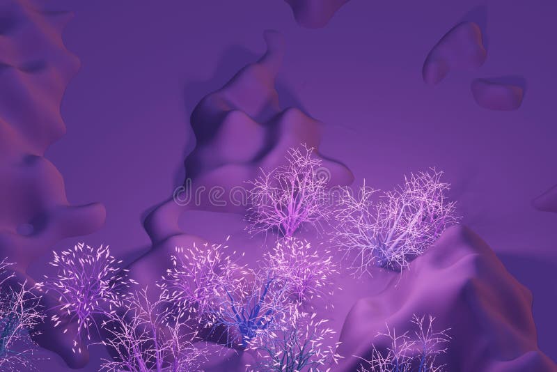 Fantasy Trees and Rocks, Purple Color Stock Illustration - Illustration ...