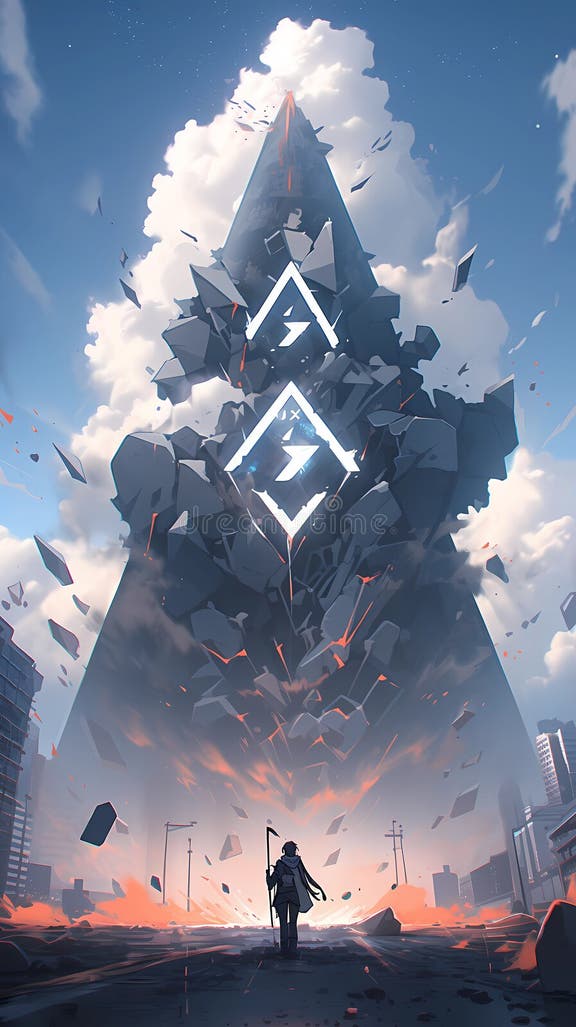 Fantasy Triangle Monument with Lights Stock Illustration - Illustration ...