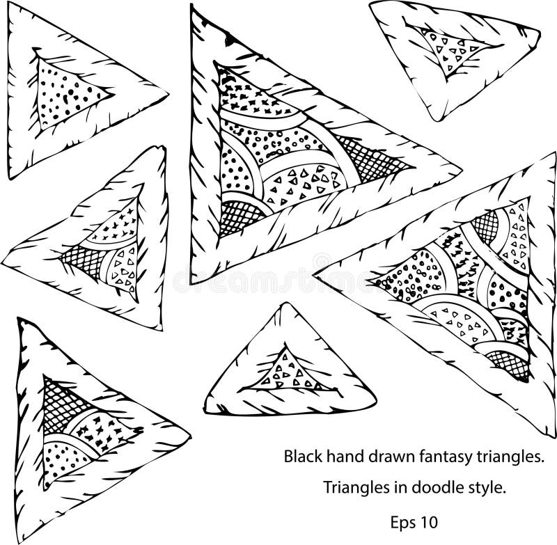 Fantasy Triangles in Hand-drawing Style. Patterns and Dots. Set of ...