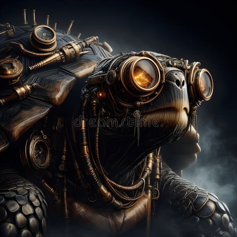 Fantasy Turtle in Steampunk Style, Cyberpunk, Swims in the Depths of ...